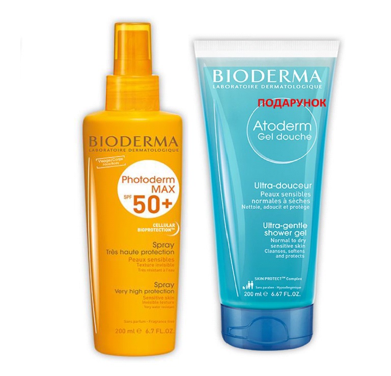 БИОДЕРМА Набор Фотодерм MAX Спрей SPF 50+ 200мл + Атодерм Гель для душа ...